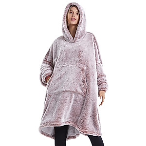 Cozy Sherpa Wearable Snuggle Blanket Hoodie with Sleeves for Adults Women Men Kids Gift Idea,Oversized Blanket Sweatshirt，Super Warm Light Weight,Dusty Rose,Oversize