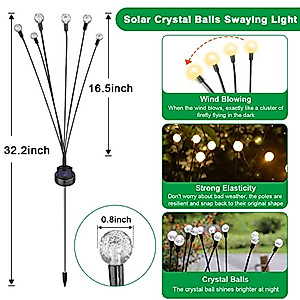 KHTO Solar Firefly Lights Outdoor Waterproof，Solar Crystal Ball Starburst Swaying Garden Decorative Lights for Yard Patio Pathway Decoration (2Pack-Warm White)