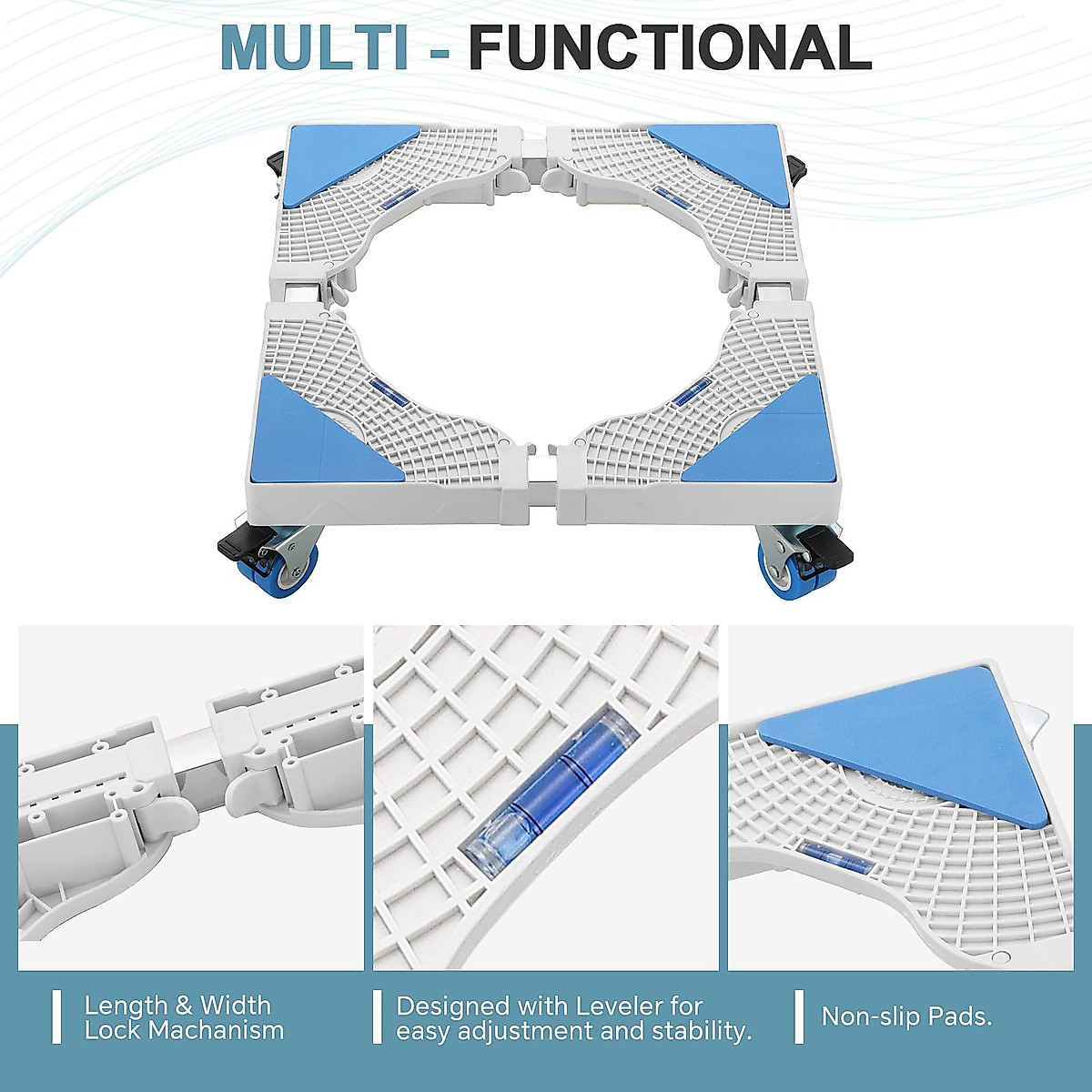 MAOPINER Multi-Functional Furniture Dolly Roller Base Adjustable Movable Base Refrigerator Stand for Washing Machine Refrigerator and Dryer (8 wheels)