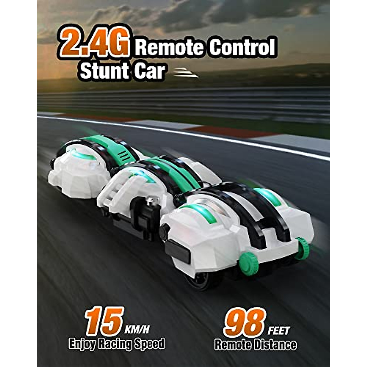 BAZADER RC Cars with LED Lights - Remote Control Car Snake 360° Roll Toys, Birthday for Kids Age 7 8 9 10 11+ Year Old, 2 Batteries 30+min, Indoor/Outdoor Toys for 6-12 yr Teen Boys