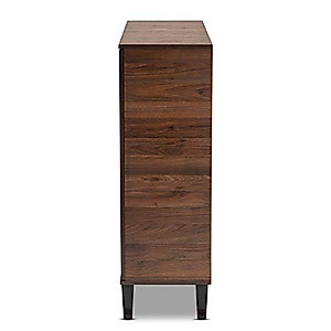 Pemberly Row Mid-Century Modern Two-Tone Walnut Brown and Grey Finished Wood 2-Door Shoe Cabinet