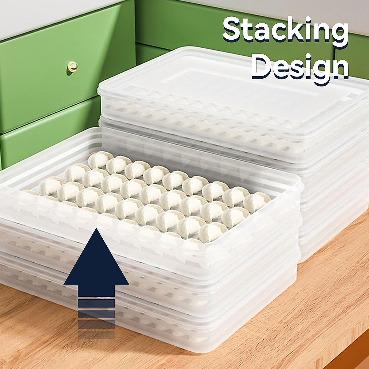 HERCHR Dumpling Storage Box, 4 Layer Food Storage Containers with Lids, Storage,Stackable Large Capacity Fridge Transparent Food Storage Box for Kitchen and Fridge