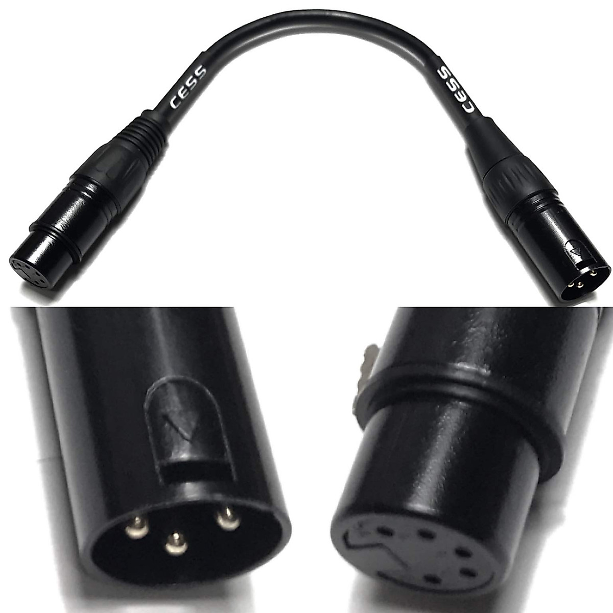 CESS-008 XLR3M to XLR5F DMX512 Adapter Cable - 3 Pin Male XLR to 5 Pin Female XLR DMX Turnaround, 6 Inches - 2 Pack