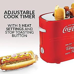 Nostalgia Coca-Cola 2 Slot Bun Mini Tongs, Hot Dog Toaster Works with Chicken, Turkey, Veggie Links, Sausages and Brats, Retro Red