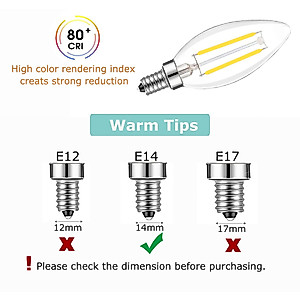 Lamsky E14 LED Filament Candle Shape Light Bulb,E14 European Base Bulb,Daylight 6000K 200LM 20W Equivalent,C35 Clear Glass Torpedo Shape Bullet Top,No-Dimmable (4-Pack)