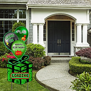 Video Game Happy Birthday Yard Sign Game On Birthday Outdoor Yard Lawn Decorations for Boys Girls,Waterproof Video Game Yard Sign with Stakes-8PCS