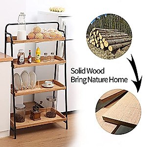 DAOYIJIAJU 4-Tier Ladder Shelf Metal Frame with Wood Rectangle Tray Standing Shelf Storage Units Industrial Organizer Shelves for Kitchen, Living Room, Office, Bedroom and Bathroom