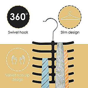 Home Basics Velvet Tie Holder Organizer (3 Pack), Black