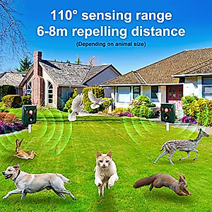 2-Pack Solar Animal Repeller, Ultrasonic Animal Repellent, Outdoor Cat Repellent,Motion Detection, LED Flashing Light,Alarm Sound Scare Away Dog,Rodent,Fox,Deer,Squirrel,Raccoon,Skunk,Rabbit,etc.