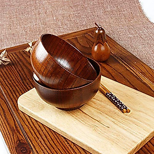 Erhai Jujube Japanese-Style Wooden Bowl Wooden Rice Bowl Noodle Bowl Solid Wood Bowl, Diameter 4.5 Inches By 2-5 / 8 Inches, for Rice, Soup, Dipping, Decoration (Medium) 4 Packs