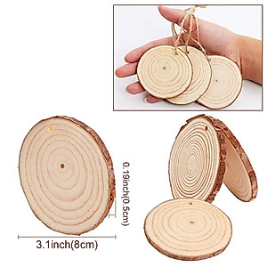 AerWo Natural Wood Slices Christmas Ornaments, 50 Pcs 2.7-3.1 Inches Small Wood Slices with Holes, Round Plain Wooden Circle Ornaments Blanks for DIY Crafts Unfinished Xmas Wooden Ornaments