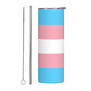 LIICHEES Transgender Pride flag Stainless Steel Vacuum Insulated Tumbler 20oz Coffee Cups Travel Mug Water Cup with Metal Straw Cleaning Brush