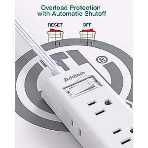 Cruise Essentials - Flat Plug Power Strip, Addtam 5 ft Ultra Flat Extension Cord with 6 Outlets Extender, No Surge Protector for Cruise Ship, Travel, Dorm, Home Office, ETL Listed