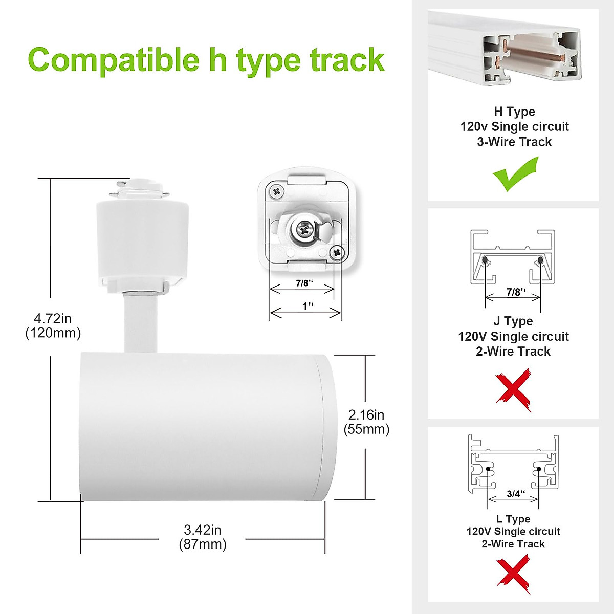 Arcfox 7W 3000K LED Track Lighting Heads Dimmable 3 Wire Single Circuit H Type Track Light Fixture ETL CRI90 for Dining Room Kitchen Accent Lighting 6 Pack White