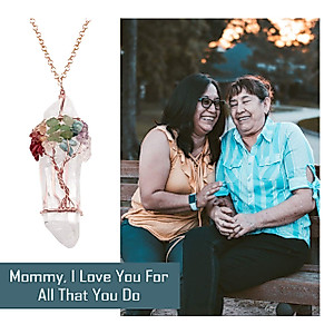 Jovivi 7 Chakra Gemstone Necklace Wire Wrapped Natural Clear Quartz & 7 Tumbled Stones Healing Crystal Point Pendant Necklace Mother's Day Gift
