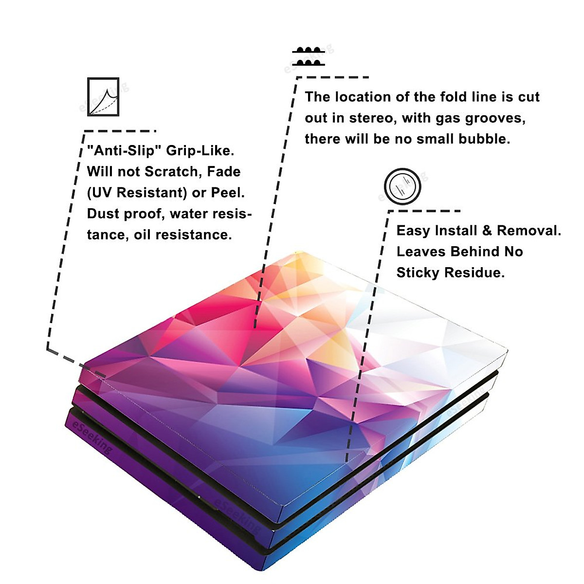 eSeeking Full Body Protective Vinyl Skin Decal For PS4 Pro Console and 2PCS PS4 Pro Controller skins Stickers Colored Triangles