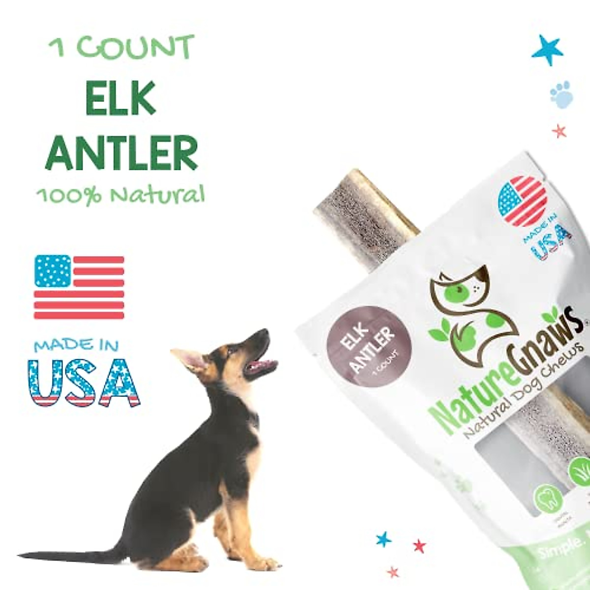 Nature Gnaws Elk Antlers for Large Dogs - Premium Natural USA Antler - Long Lasting Dog Bones for Aggressive Chewers - Mix of Split and Whole - 5-8 Inch