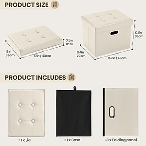 COSYLAND Storage Ottoman Foot Rest - 17x13x13in Leather Ottoman Rectangle Foot Stool Folding Ottoman for Room Dorm Small Collapsible Bench Seat Organizer Entryway Furniture with Handles Lid Beige