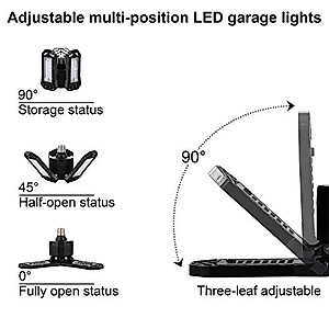 Garage Lights Ceiling, Deformable Garage LED Bulb Light 40W 6000 Lumen E26 with 3 Adjustable LED Panels 270° for Garage, Warehouse, Barn, Workshop and Yard (NO Motion Activated)(Plastic(2 Pack))