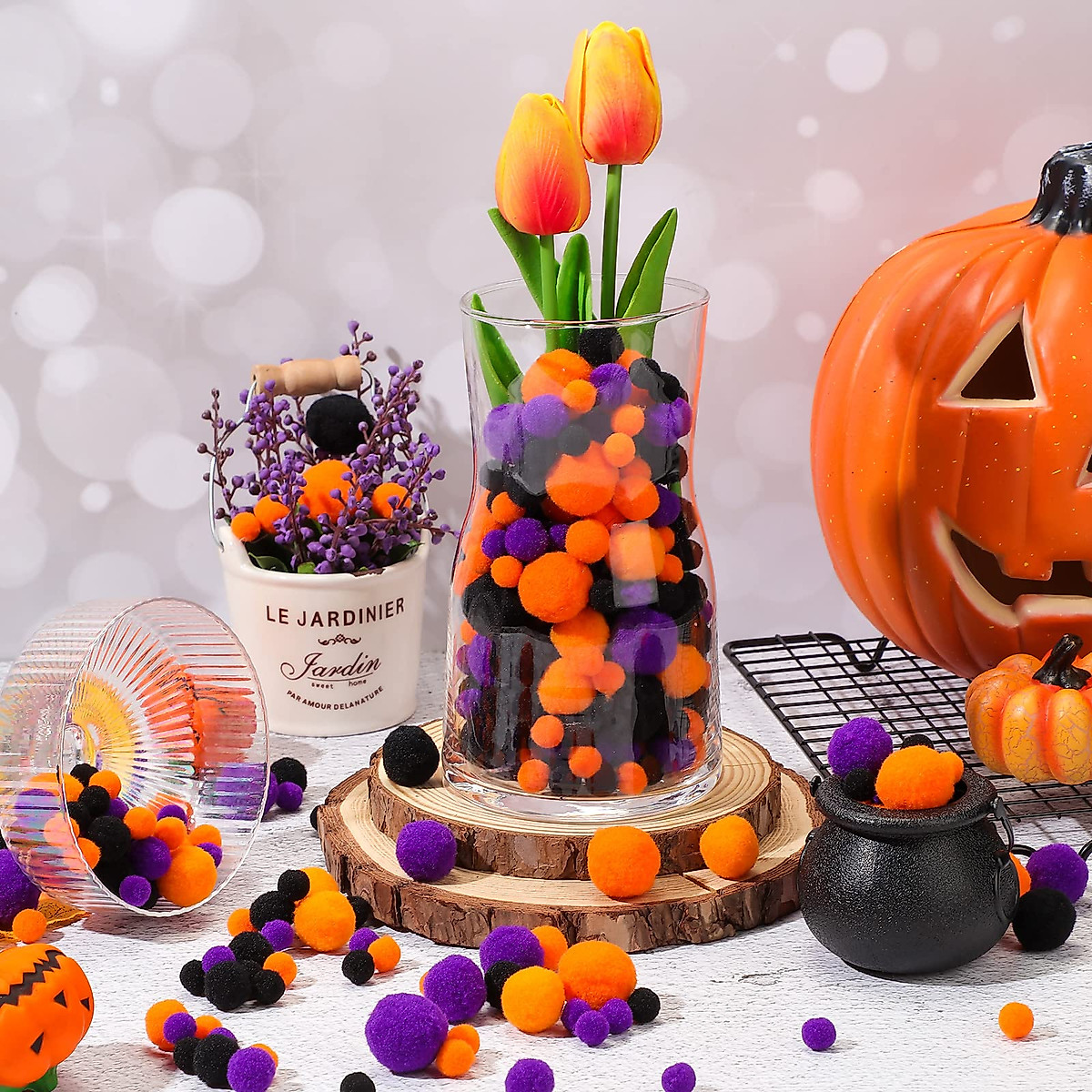 1200 Pcs Pom Poms Balls for Winter Valentine Crafts Home Office School Garlands Decor(Yellow, Brown, Orange)