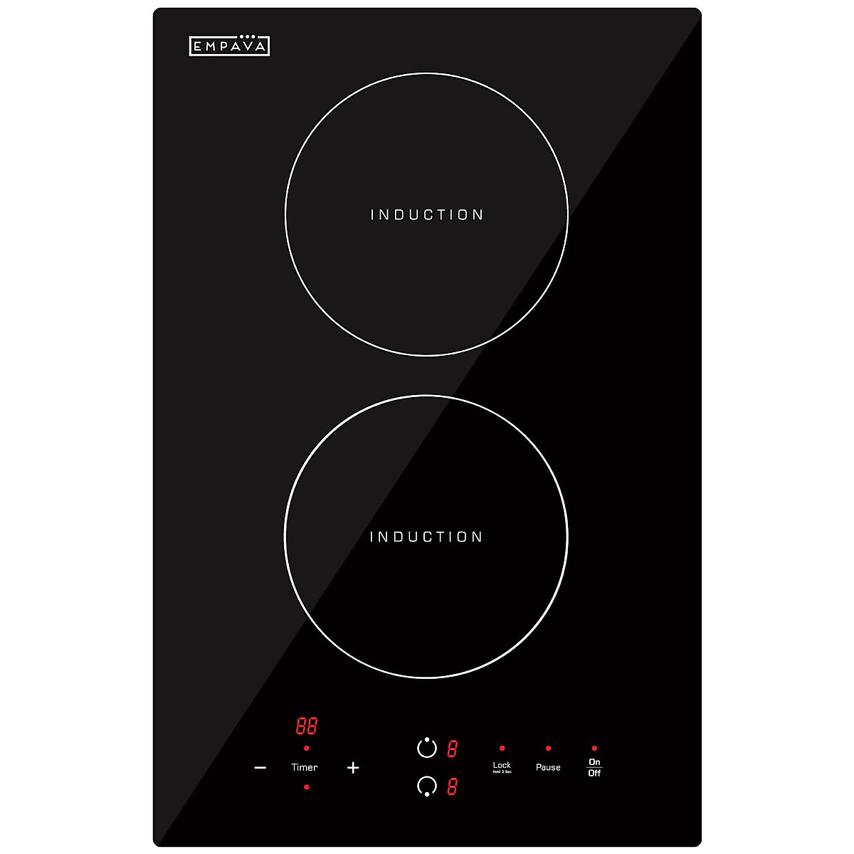 Empava Electric Stove Induction Cooktop Vertical with 2 Burners Vitro Ceramic Smooth Surface Glass in Black 120V, 12 Inch