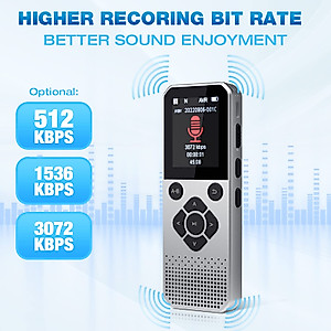 64GB Voice Recorder, Digital Voice Recorder with Bluetooth, Tape Recorder Up to 3072kbps Bit Rate, Voice Activated Recorder with Playback, Audio Recorder for Interview Meetings Lecture