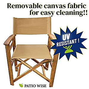 Patio Wise Classic Wooden Folding Director's Chair, 18-Inch Foldable Indoor/Outdoor Seat, Collapsible & Portable Style, 23.5" W x 20" D x 33.5" H, Wood Frame & Arms with Heavy-Duty Tan Canvas