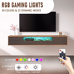 Pmnianhua Floating TV Stand with LED Lights,70'' Wall Mounted TV Cabinet Floating Under TV Shelf Media Console Entertainment Center with Storage Living Room Playroom Bedroom(Walnut)