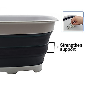 SAMMART 15L (3.9 Gallon) Collapsible Dishpan with Draining Plug - Foldable Washing Basin - Portable Dish Washing Tub - Camping & Space Saving Kitchen Storage Tray (Grey/Slate Grey)