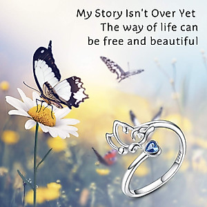 Butterfly Semicolon Ring 925 Sterling Silver Mental Health Awareness Inspired Rings Jewelry Gifts (A)