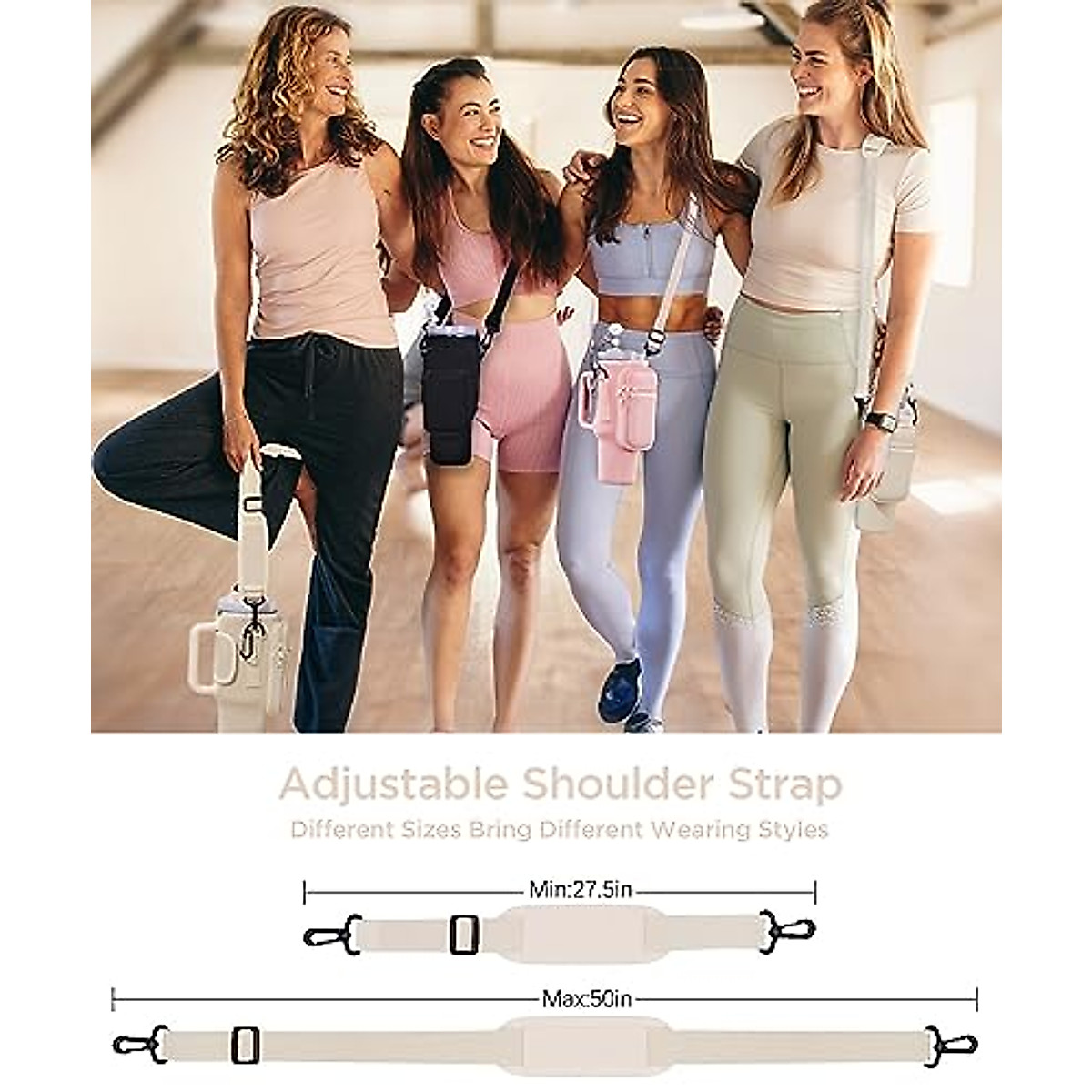 Water Bottle Carrier Bag with Phone Pocket for Stanley 40oz Tumbler with Handle Neoprene Water Bottle Holder Pouch with Adjustable Strap for Stanley Cup Accessories Bollus with Straw Cover & Carabiner