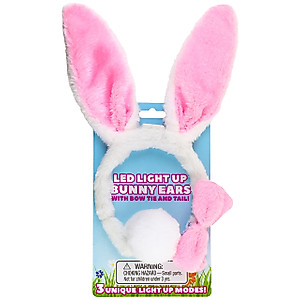 Kangaroo Plush LED Light Up Bunny Costume Adult, White Bunny Ears, Tail & Bowtie Cosplay Accessories, White Rabbit Ears for Easter & Halloween, All Party Favor Basket Stuffers Pink, Stocking Stuffer