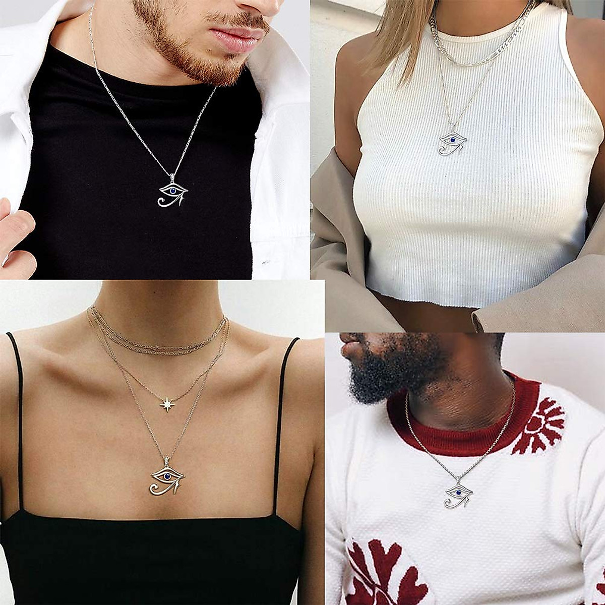 Ancient Egyptian Eye of Horus Necklace Blue Horus Eye of Ra Pendant Necklace for Women 925 Sterling Silver Third Eye Symbol of Protection Necklace Royal Power Amulet Jewelry Gifts for Christmas FP11W