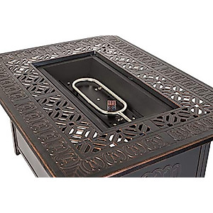 Fire Sense 62743 Dynasty Art Deco Aluminum Convertible Gas Fire Pit Table 55000 BTU Multi-Functional Outdoor Firepit with Fire Bowl Lid, Nylon Cover & Clear Fire Glass Bronze Finish - Rectangular 48"