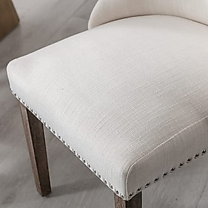 chairus Dining Chairs Set of 4 Mid Century Modern Living Room Chairs with Wood Legs Comfy Upholstered Linen Fabric Side Chair for Kitchen/Restaurant/Bedroom, Cream White