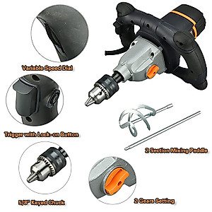 MAXXT Mixer 13A Single Paddle Concrete Mortar Mixer, 5/8" Keyed Chuck, Soft Start, Come w/100mm Large Spiral Mixing Paddle
