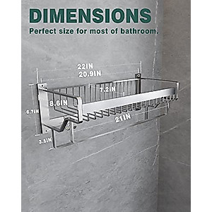 Bathroom Towel Rack Wall Mounted, Double Towel Racks for Bathroom, 22 Inch Bath Towel Rack with Shelf, Spampur Bath Towel Bar, Hotel Towel Rack, Bath Towel Storage Shelf, Bathroom Shelf with Hooks