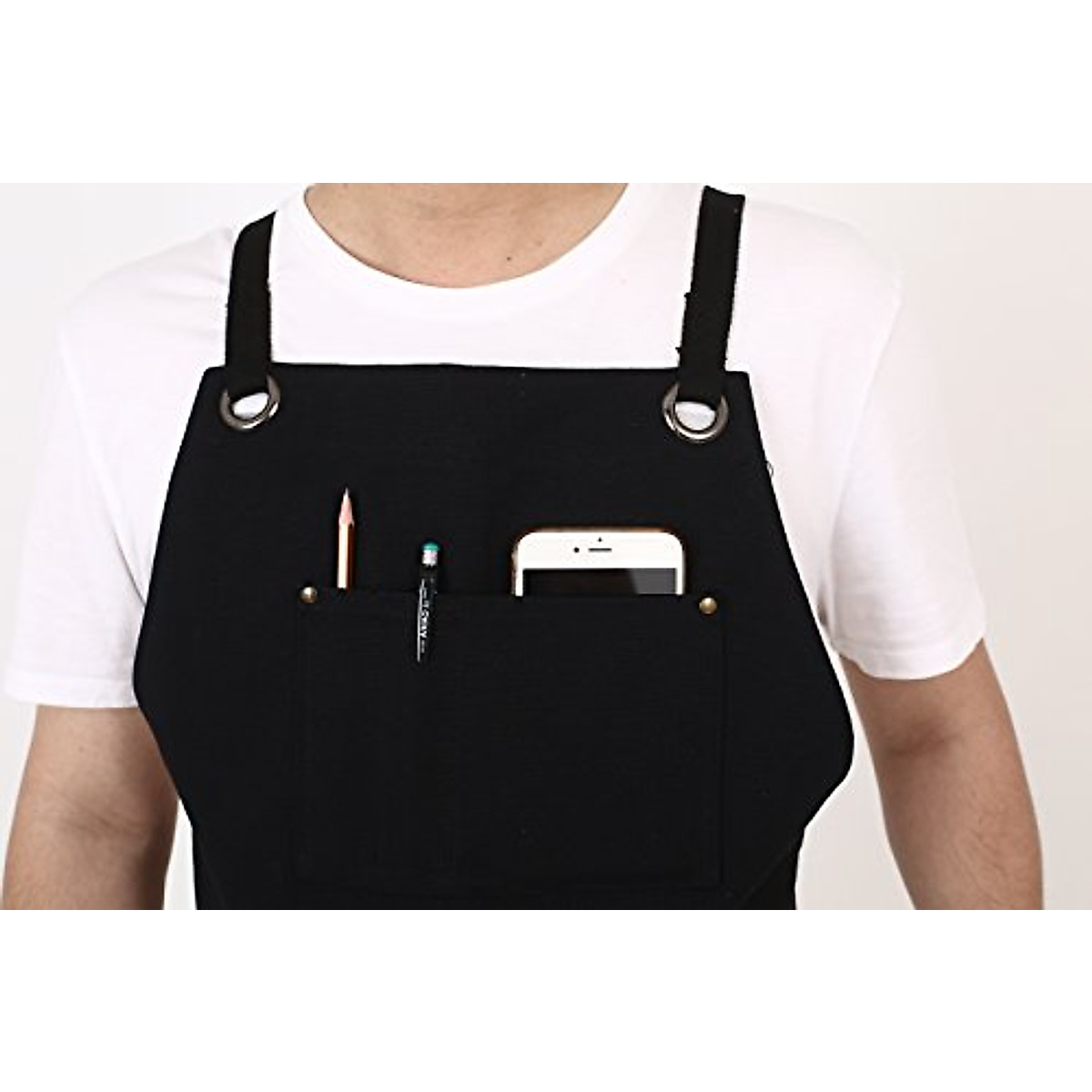 Life Flavor Heavy Duty Canvas Work Apron,Tool Pockets, Back Straps Adjustable（black）