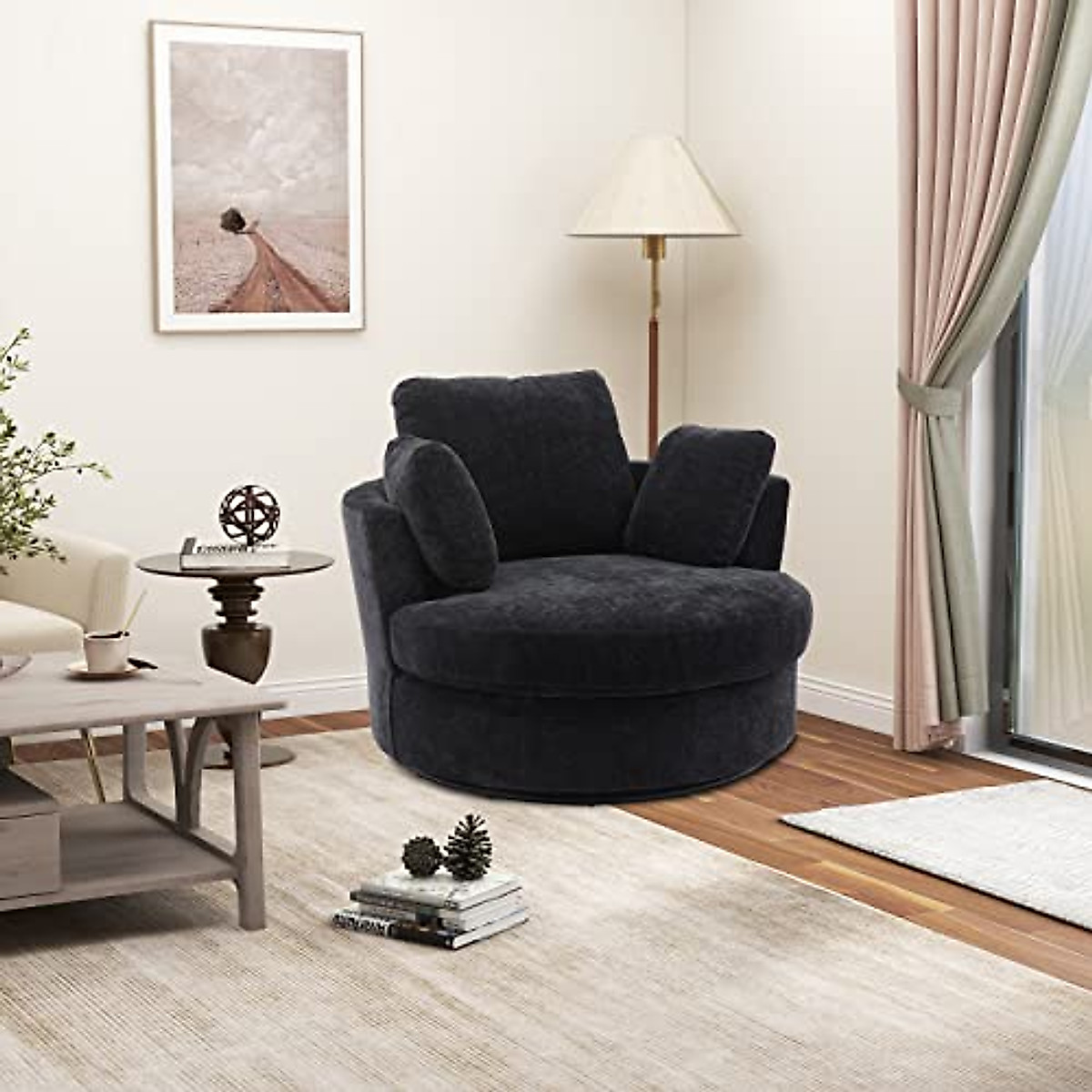 Oversized Swivel Accent Barrel Chair with 3 Pillows,Modern Comfy Upholstered 360 Recliner Sofa Cozy Club Chaise Leisure Round Loveseat Lounge Armchair for Living Room/Bedroom/Hotel/Nursery/Office