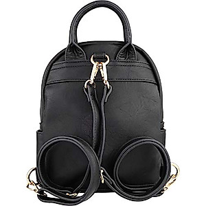 B BRENTANO Vegan Studded Multi-Zipper Top Handle Mini Backpack with Tassel Accents (Studded Black)