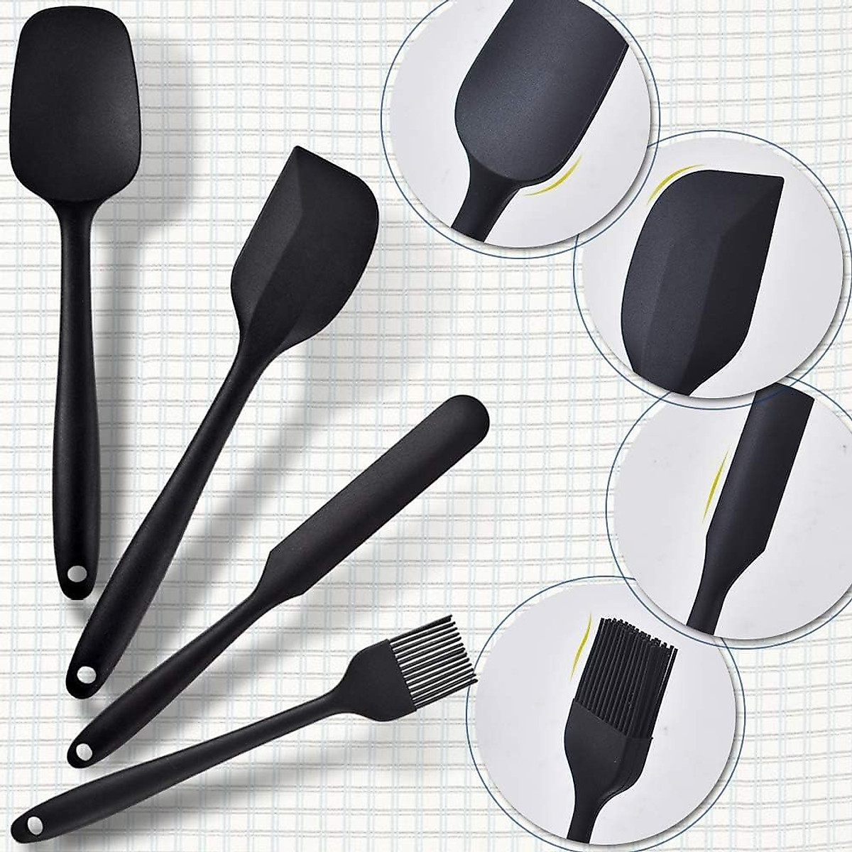 HFLYJPYW Spatulas Set of 6, Food Grade Silicone Spatulas Rubber Heat Resistant, Stainless Steel Core, Kitchen Utensils Nonstick for for Cooking, Baking and Mixing (Black)