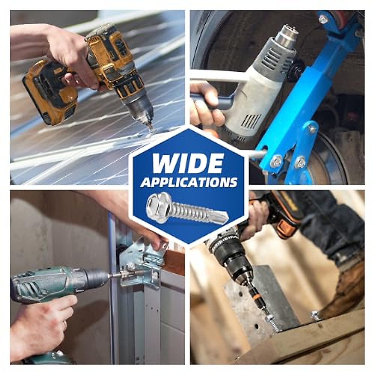 #12 x 1-1/2" Sheet Metal Screws Hex Washer Head Self Drilling Screw with Drill Point, Hex Drive, 410 Stainless Steel Self Tapping, 50 PCS