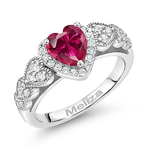 Gem Stone King 925 Sterling Silver Customized and Personalized Heart Shape Gemstone Birthstone and White Moissanite Name Engraved Ring For Women Available In Size 5, 6, 7, 8, 9
