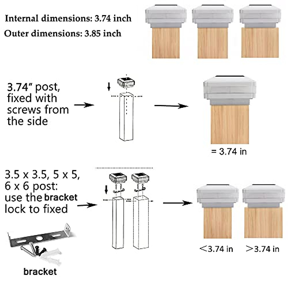 Solar Post Lights Outdoor, FVTLED Flexfit Solar Powered LED Fence Deck Post Cap Light for 3.5x3.5 4x4 5x5 6x6 Wooden Posts, Waterproof White Lighting Patio Garden Decoration (White, 1 Pack)