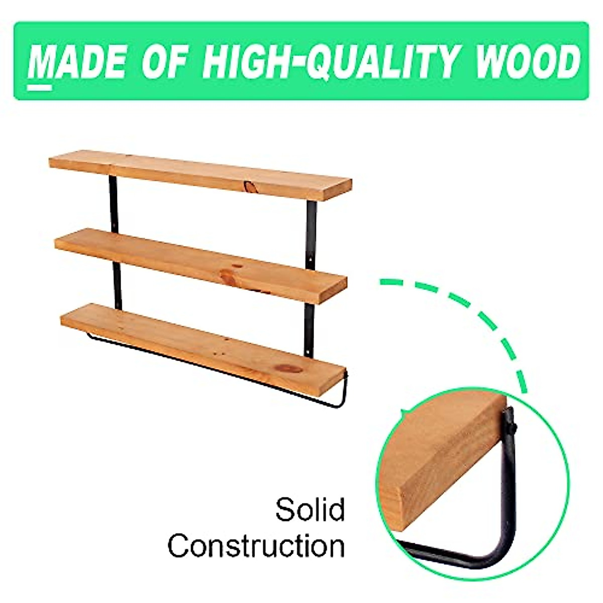 Coral Flower Industrial 3-Tier Floating Shelf with Towel Bar, Walnut