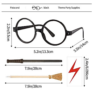 72 PCS Wizard Wand Party Favors for Kids , Wand Pencils, Witch Broom Pencils, Lightning Tattoos, Round Frame Glasses, Party Decorations Birthday Gifts, Halloween Cosplay Accessories for Teens