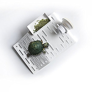 Pet Supplies Amphibian Reptile Turtle Floating Platform,Tortoise Basking Platform with Feeding Trough Food Bowl Double Suction Cup Aquarium Accessories,6.7" x 5.1" x 1.9" (Medium)