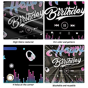 Music Happy Birthday Party Decorations Hot Pink Black Peacock Blue Balloons Garland Arch Kit with Musical Backdrop Social Media Banner for Birthday Party Supplies Photography