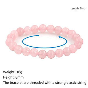 Natural Gemstones Rose Quartz Bracelet 8mm Chakra Round Beads Energy Power Crystal Reiki Healing Elastic Stretch 7 Inch for Women Men Unisex