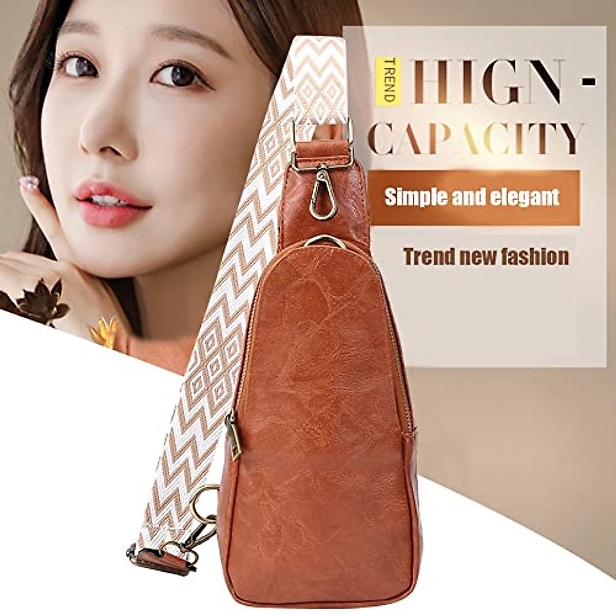 Women Chest Bag Sling Bag Leather Crossbody Bag Female Satchel Daypack Waist Shoulder Sling backpack for Travel Work school